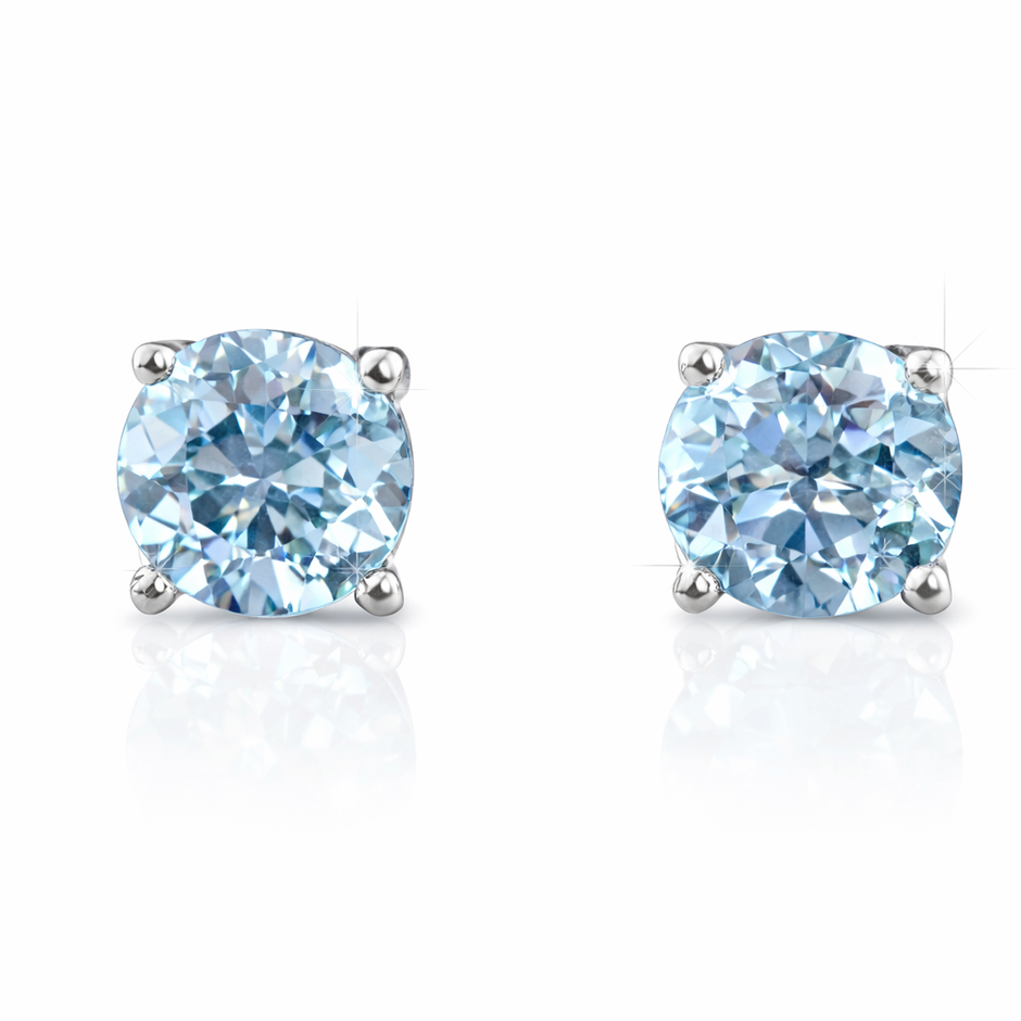 Blue topaz round 6mm 925 silver earring 0.5x1.5cm – Shinju Pearls
